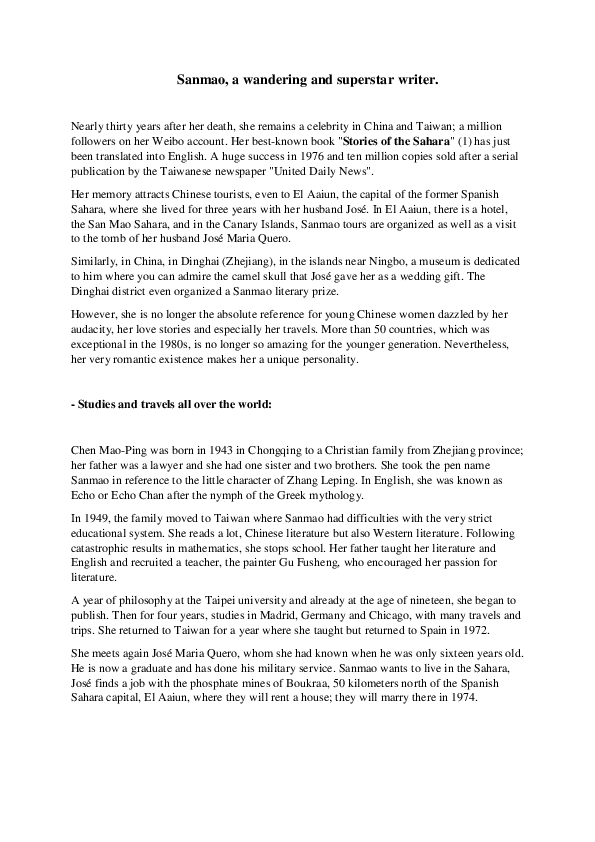 (DOC) Sanmao, a wandering and superstar writer