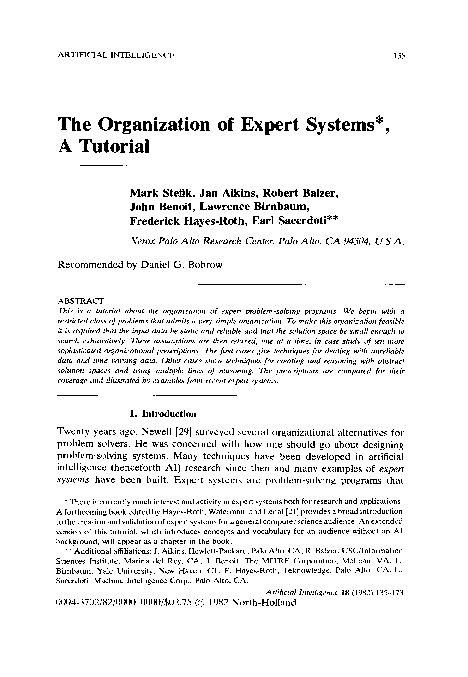 (PDF) The organization of expert systems, a tutorial