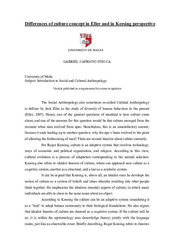 (PDF) Differences of culture concept in Eller and in Keesing perspective