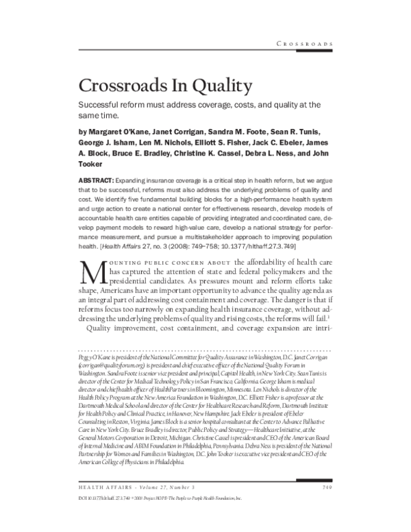 Crossroads In Quality