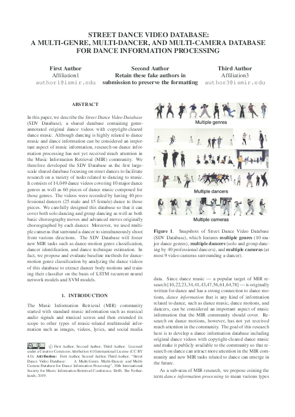 (PDF) STREET DANCE VIDEO DATABASE: A MULTI-GENRE, MULTI-DANCER, AND ...