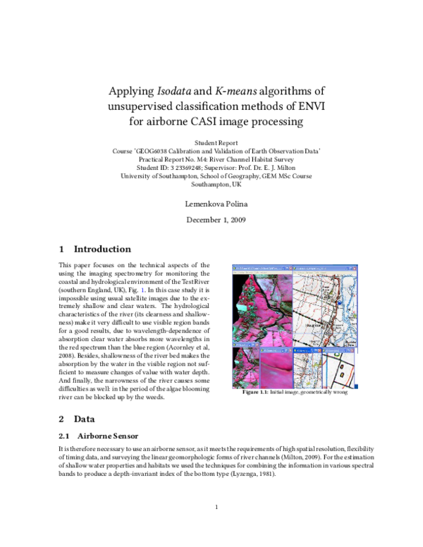 Pdf Applying Isodata And K Means Algorithms Of Unsupervised Classification Methods Of Envi For
