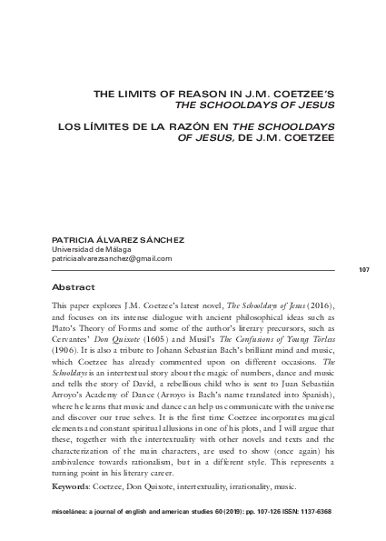 (PDF) 2019 The Limits of Reason in J.M. Coetzee's The Schooldays of Jesus