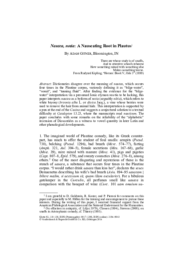 (PDF) Nautea, notia: A Nauseating Root in Plautus