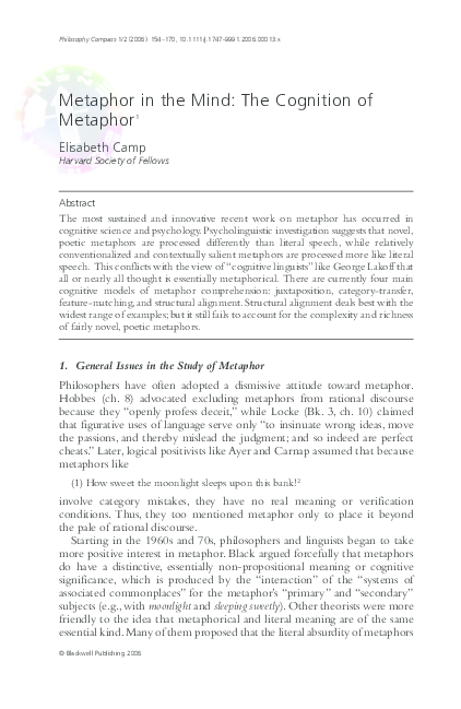(PDF) Metaphor in the Mind: The Cognition of Metaphor1