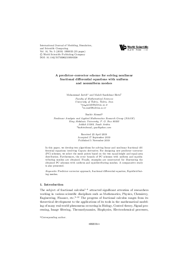 Pdf A Predictorcorrector Scheme For Solving Nonlinear Fractional Differential Equations With