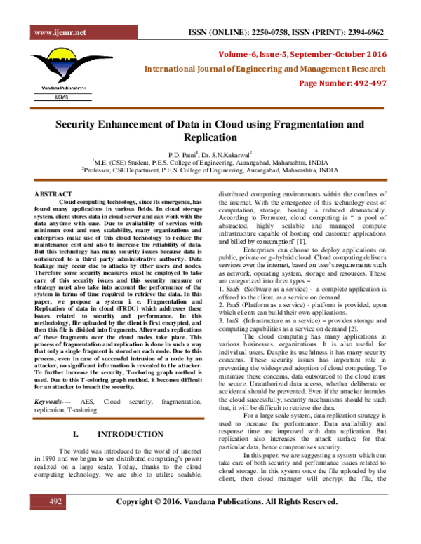 (PDF) Security Enhancement Of Data In Cloud Using Fragmentation And ...