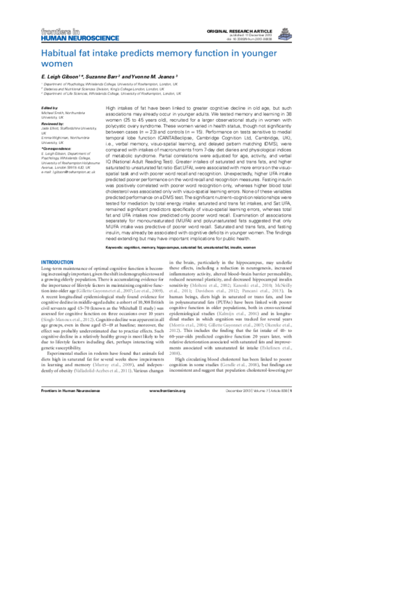 (PDF) Habitual fat intake predicts memory function in younger women