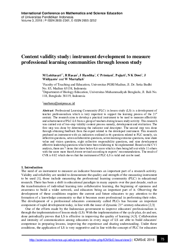 (PDF) Content validity study: instrument development to measure professional learning ...