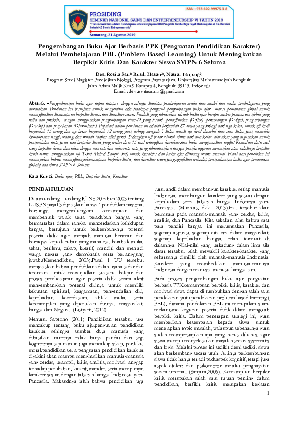 (PDF) Pengembangan Buku Ajar Berbasis PPK (Penguatan Pendidikan Karakter) Melalui Pembelajaran ...