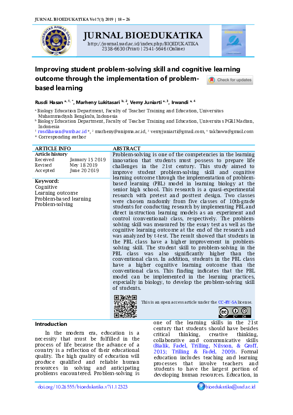 (PDF) Improving student problem-solving skill and cognitive learning outcome through the ...