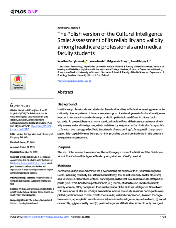 (PDF) The Polish version of the Cultural Intelligence Scale: Assessment ...