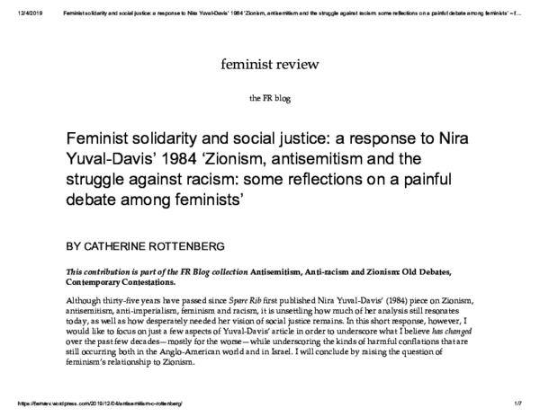 (PDF) Feminist solidarity and social justice a response to Nira Yuval-Davis