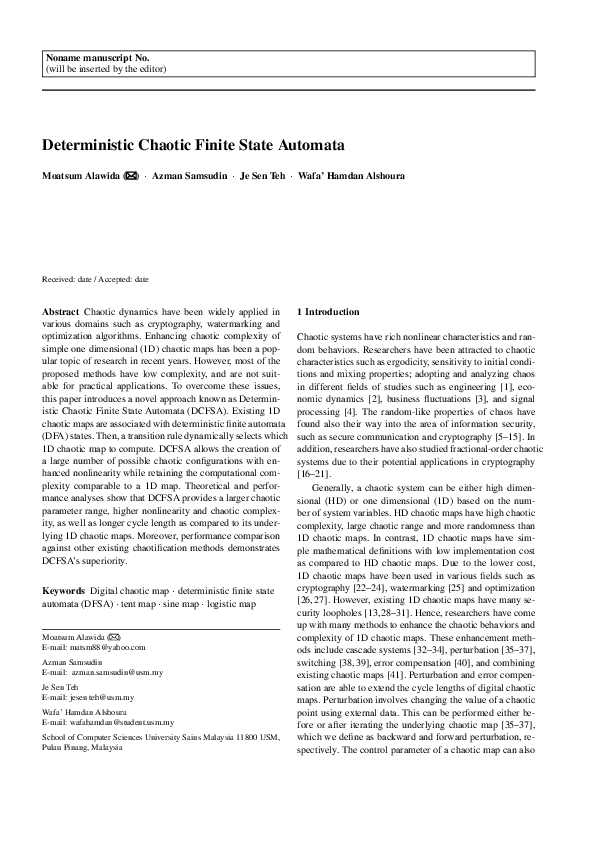 (PDF) Deterministic Chaotic Finite State Automata