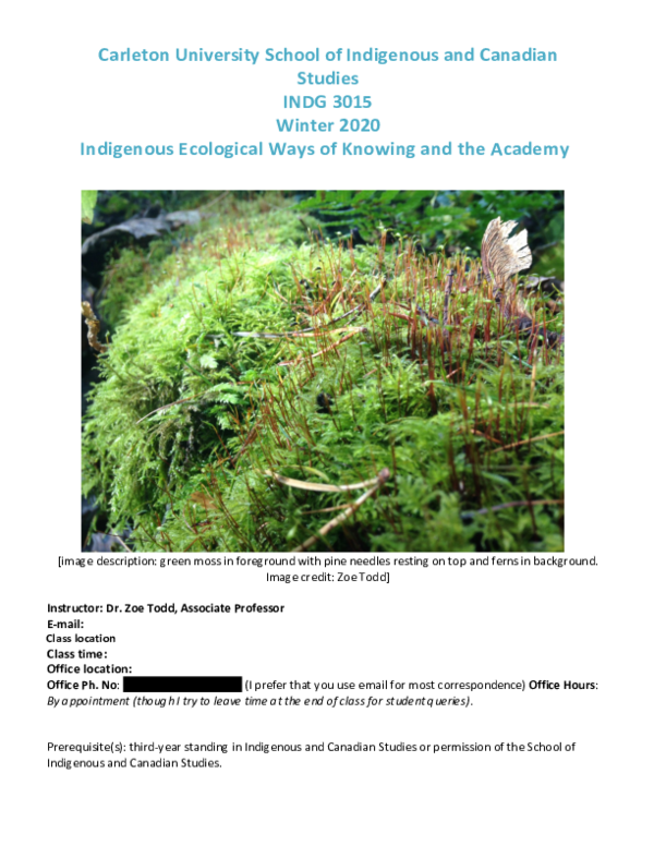 (PDF) INDG 3015 Course Outline "Indigenous Ecological Ways of Knowing ...