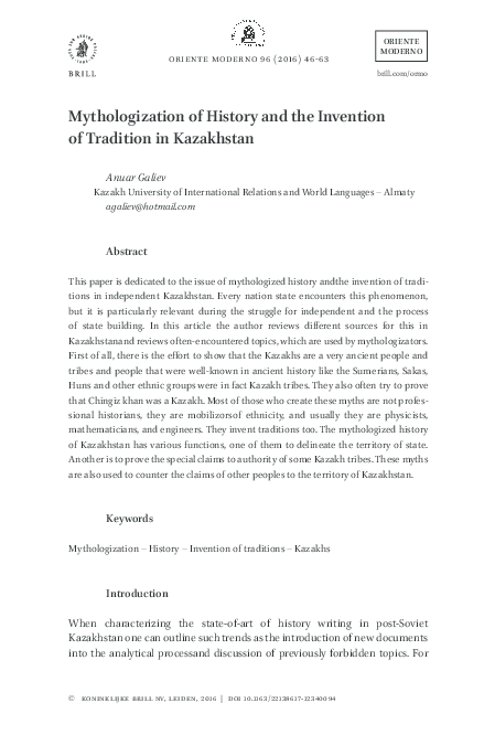 (PDF) Mythologization of History and the Invention of Tradition in ...