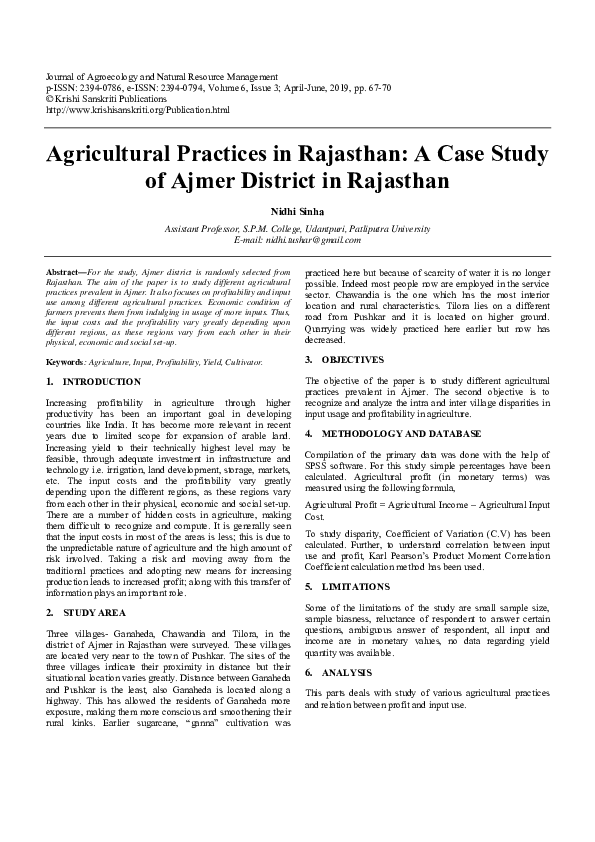 (PDF) Agricultural Practices in Rajasthan: A Case Study of Ajmer ...