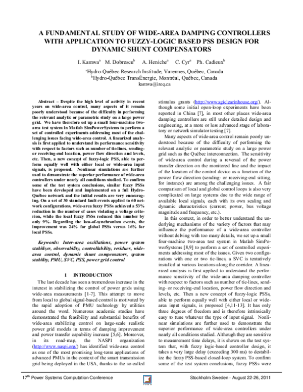 (PDF) A fundamental study of wide-area damping controllers with application to fuzzy-logic based ...