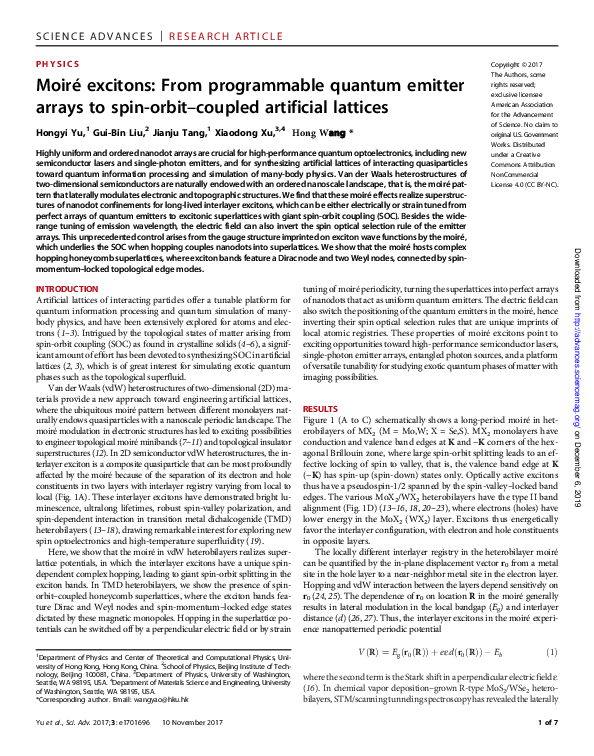 (PDF) Moiré excitons: From programmable quantum emitter arrays to spin-orbit-coupled artificial ...