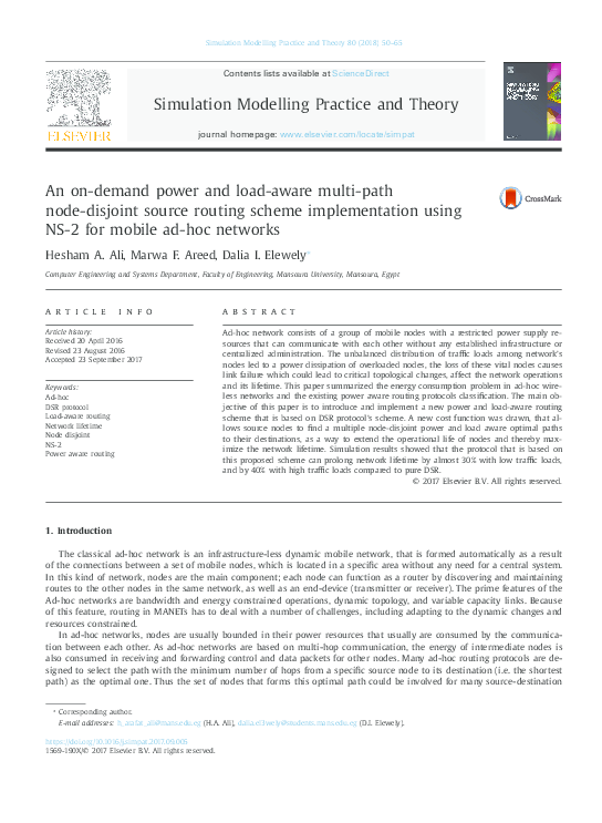Pdf An On Demand Power And Load Aware Multi Path Node Disjoint Source Routing Scheme