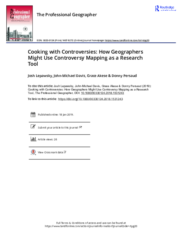 (PDF) Cooking with Controversies: How geographers might use controversy ...