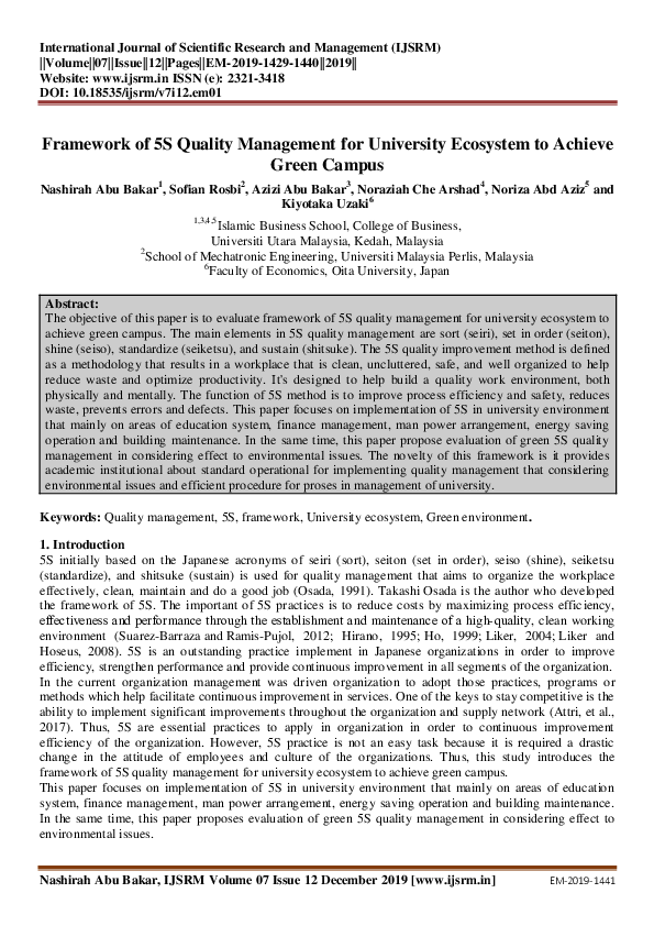 (PDF) Framework of 5S Quality Management for University Ecosystem to ...