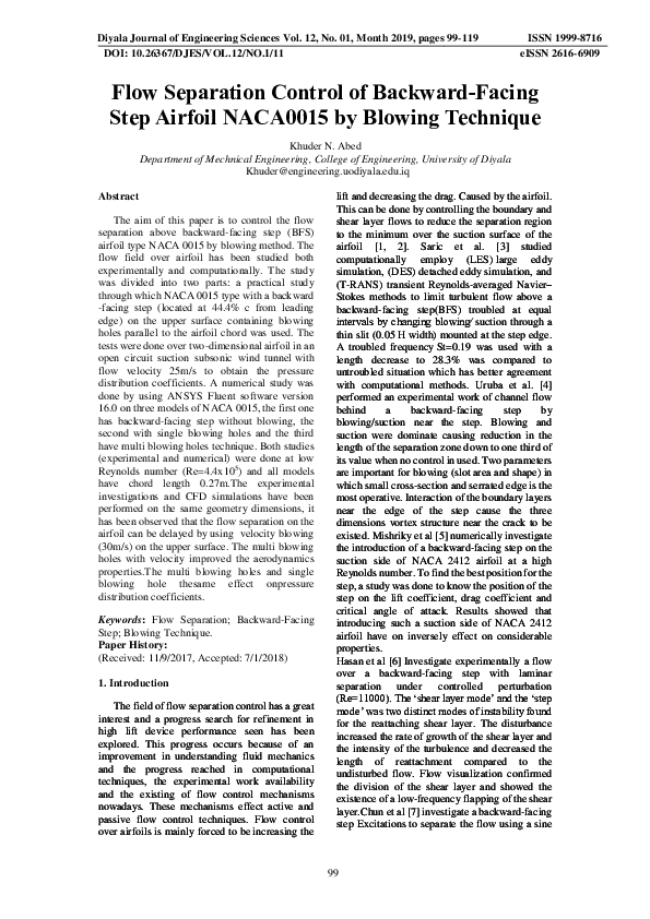 (PDF) Flow Separation Control of Backward-Facing Step Airfoil NACA0015 by Blowing Technique