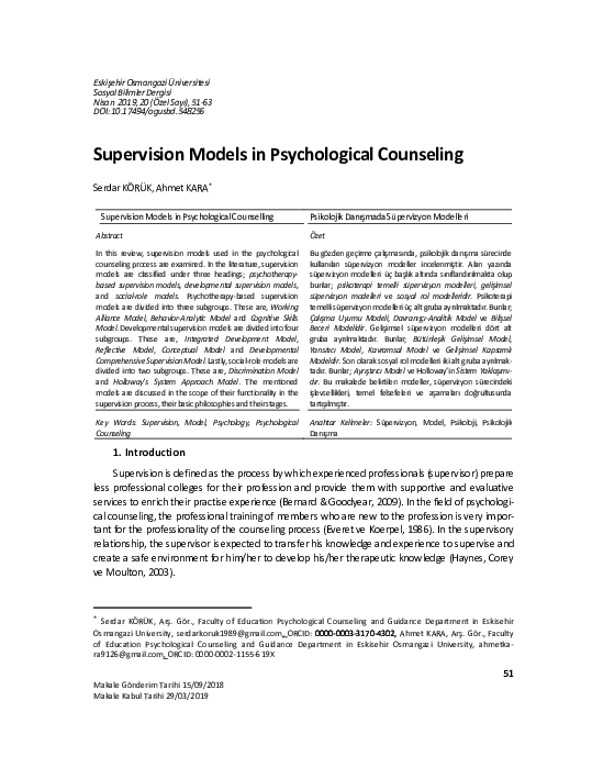 (PDF) Supervision Models in Psychological Counseling