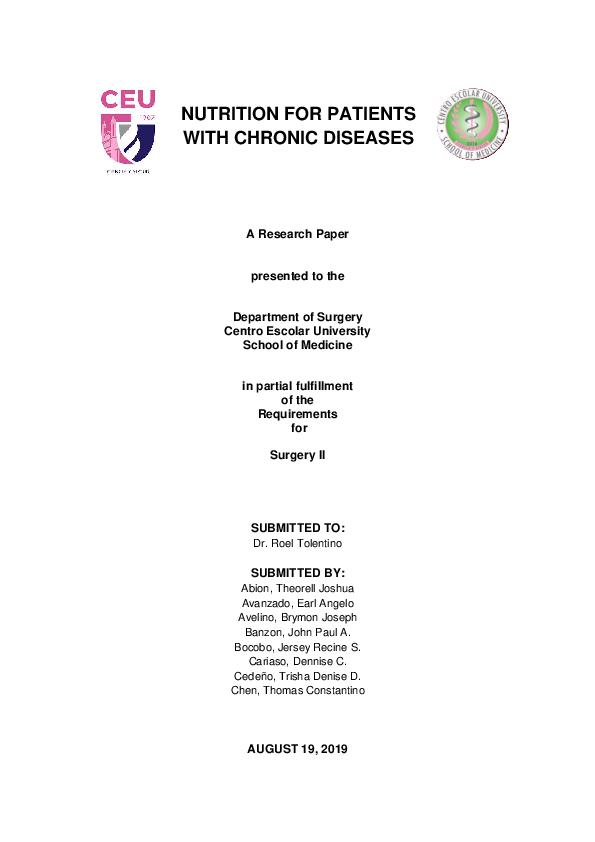 (PDF) NUTRITION FOR PATIENTS WITH CHRONIC DISEASES