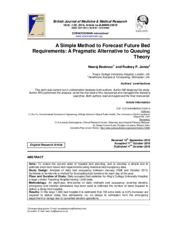 (PDF) A Simple Method to Forecast Future Bed Requirements: A Pragmatic ...