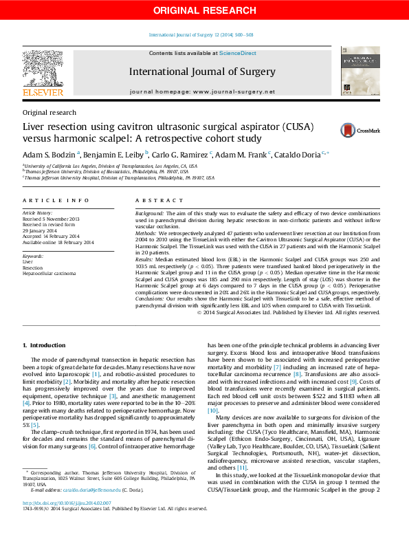 (PDF) Liver resection using cavitron ultrasonic surgical aspirator ...