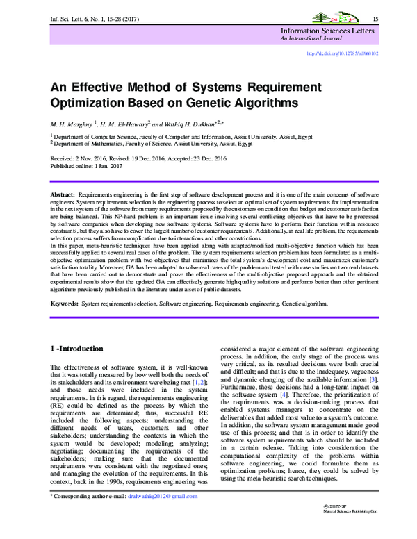 (PDF) An Effective Method of Systems Requirement Optimization Based on Genetic Algorithms