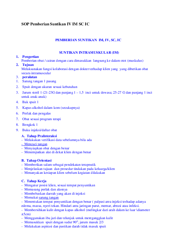 (DOC) SOP Pemberian Suntikan IV IM SC IC
