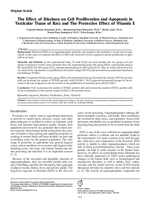 Pdf The Effect Of Diazinon On Cell Proliferation And Apoptosis In