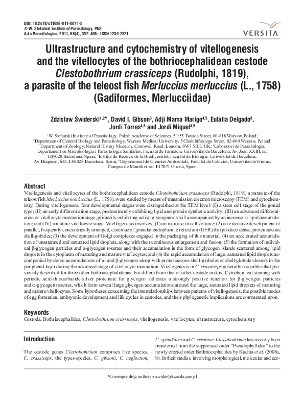 (PDF) Ultrastructure and cytochemistry of vitellogenesis and the ...