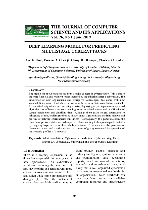 (PDF) DEEP LEARNING MODEL FOR PREDICTING MULTISTAGE CYBERATTACKS