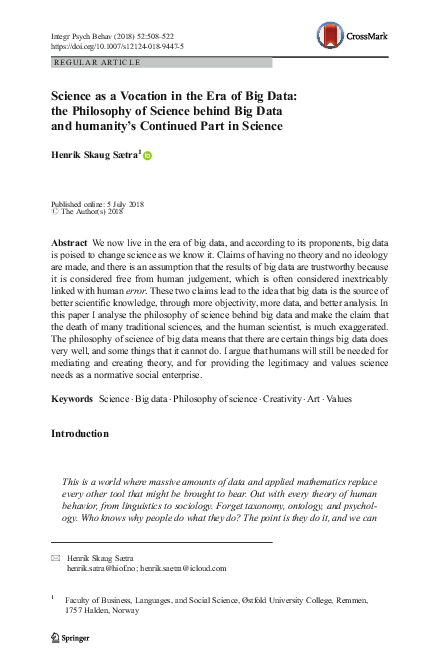 (PDF) Science as a Vocation in the Era of Big Data: the Philosophy of ...