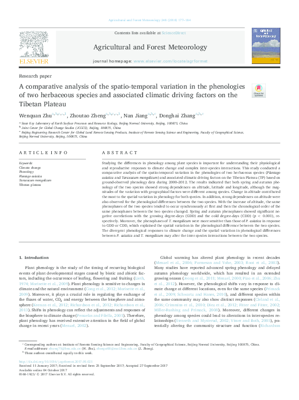 Pdf A Comparative Analysis Of The Spatio Temporal Variation In The Phenologies Of Two