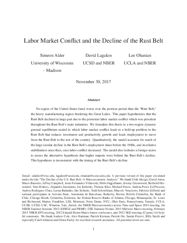 (PDF) Labor Market Conflict and the Decline of the Rust Belt