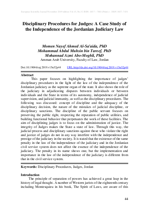 (PDF) Disciplinary Procedures for Judges: A Case Study of the ...