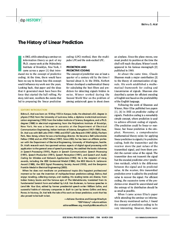 (PDF) History of Linear Prediction