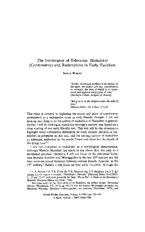 (PDF) Shaul Magid, “The Intolerance of Tolerance: Mahaloket ...