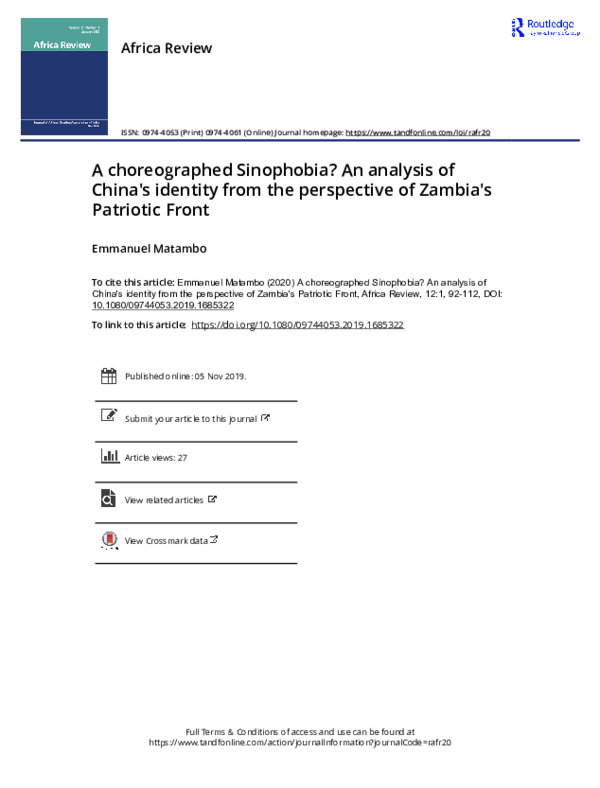 (PDF) Africa Review A choreographed Sinophobia? An analysis of China's ...