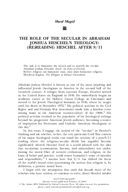 (PDF) Shaul Magid, “The Role of the Secular in Abraham Joshua Heschel’s ...