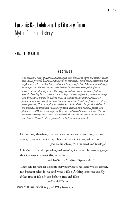 (PDF) Shaul Magid, “Lurianic Kabbalah and Its Literary Form: Myth ...