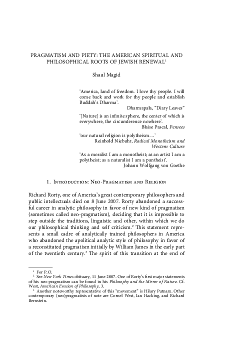 (PDF) Shaul Magid, “Pragmatism and Piety: The American Spiritual and ...