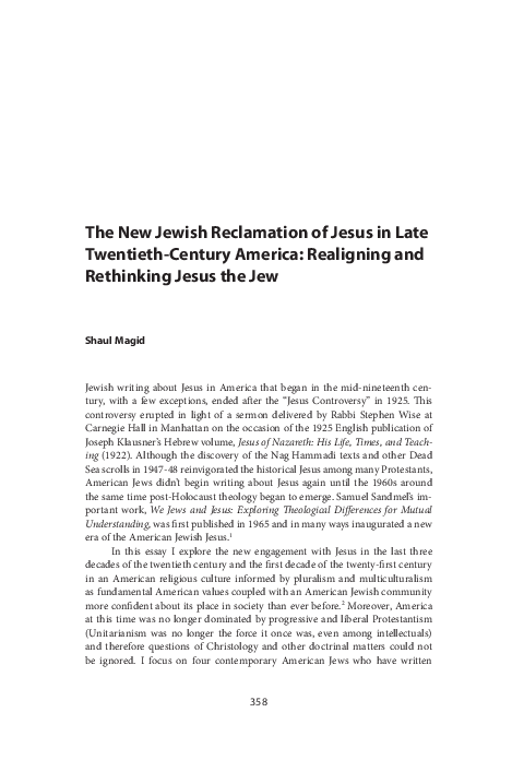 (PDF) Shaul Magid, “The New Jewish Reclamation of Jesus in Late ...