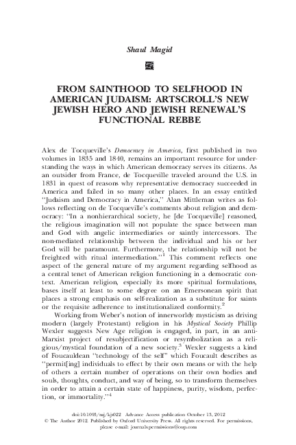 (PDF) Shaul Magid, “From Sainthood to Selfhood in American Judaism ...