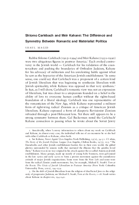 (PDF) Shaul Magid, “Shlomo Carlebach and Meir Kahane: The Difference ...