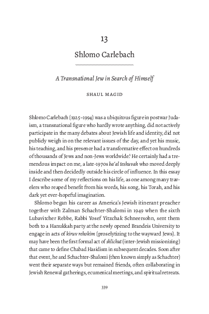 (PDF) Shaul Magid, “Shlomo Carlebach: A Transnational Jew in Search of ...